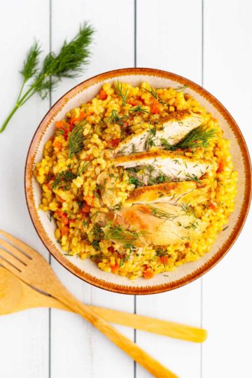 Instant Pot Turmeric Chicken and Brown Rice - Kitchen Skip